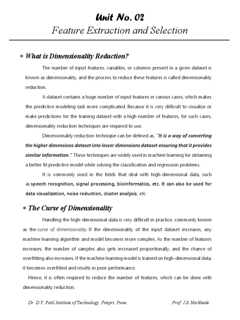Unit No.02 - Feature Extraction and Selection | PDF | Principal Component Analysis | Eigenvalues ...