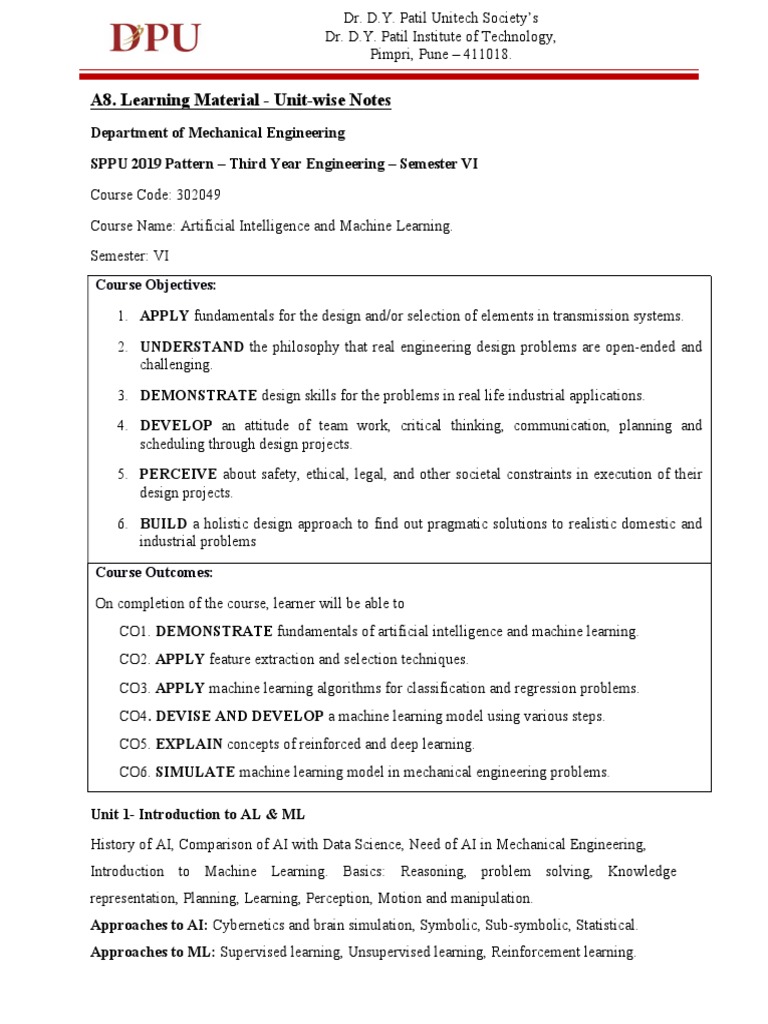 Unit No. 01 - Introduction To AI & ML | Download Free PDF | Artificial ...