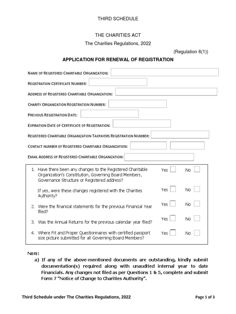 Application For The Renewal of Charities Registration - 3rd Schedule ...