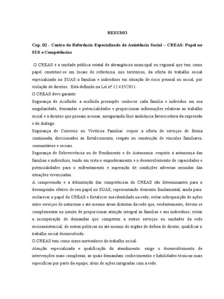 Resumo Creas | PDF | Sociologia | Família