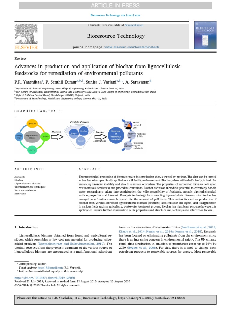 Advances in Production and Application of Biochar From Lignocellulosic | PDF | Pyrolysis | Cellulose