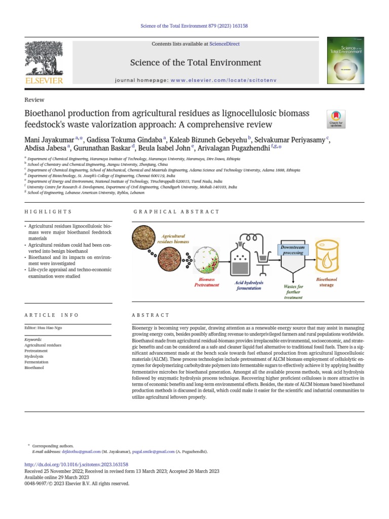 Bioethanol Production From Agricultural Residues As Lignocellulosic ...