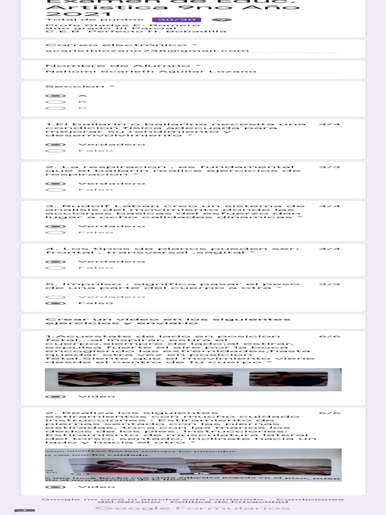 Examen de Educ. Artistica 9no Año 2021 | PDF