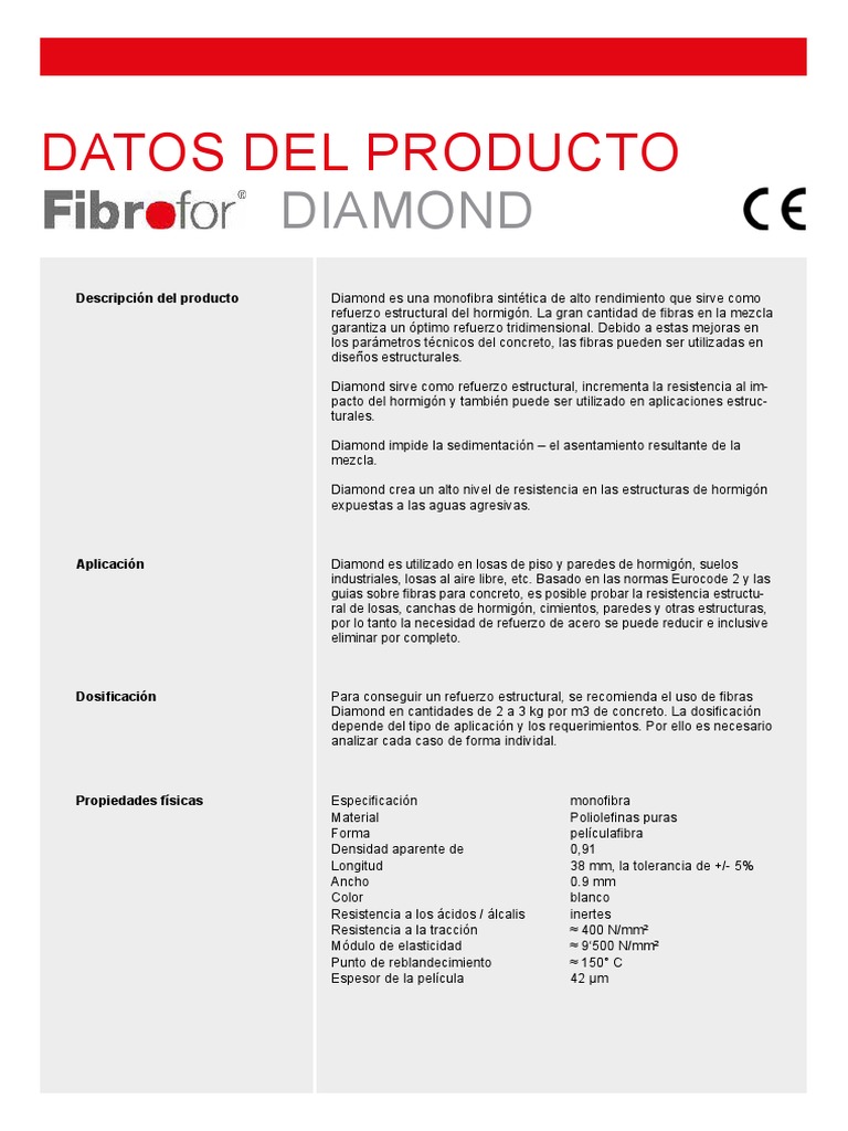 Datasheet Fibrofor Diamond-ES | PDF | Hormigón | Materiales