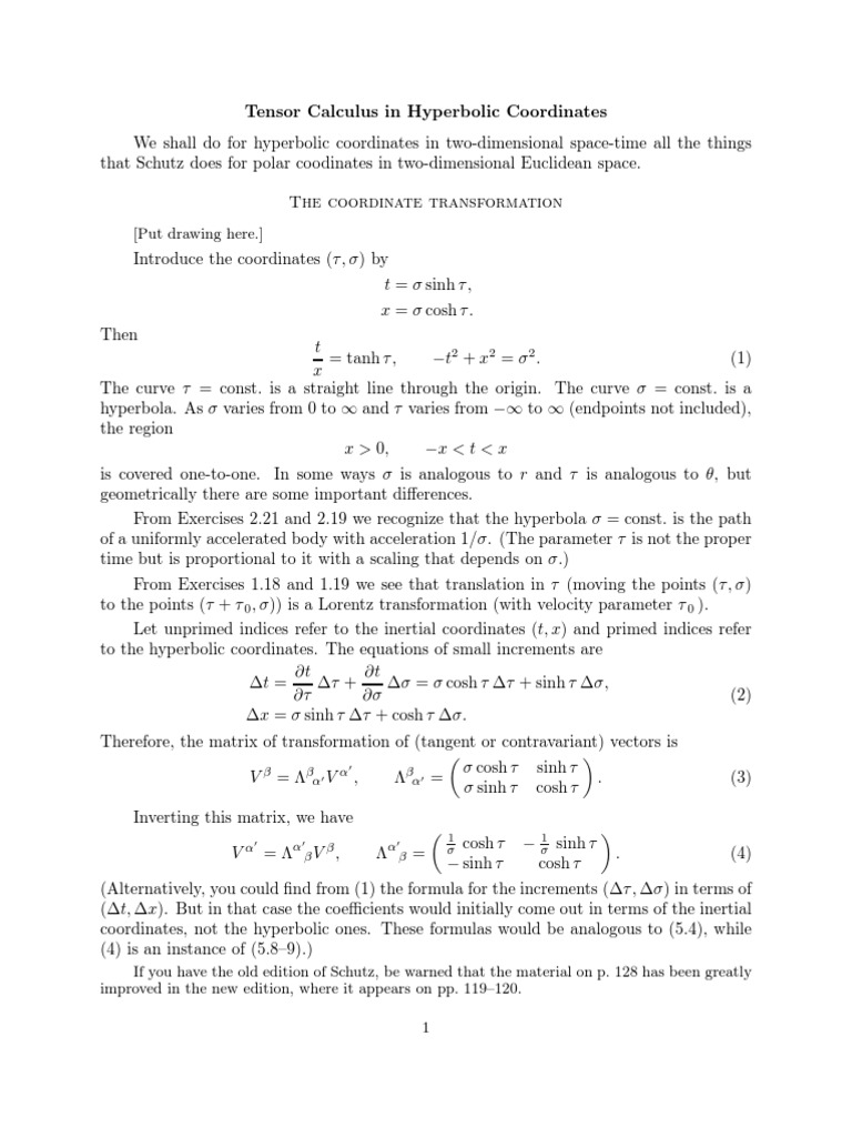 Tensor Calculus in Hyperbolic Coordinates | PDF | Coordinate System ...