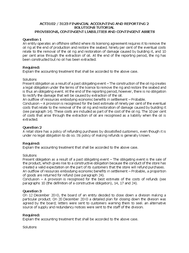 Solution Tutorial 9 - Provisions CL CA | PDF | Liability (Financial Accounting) | Private Law