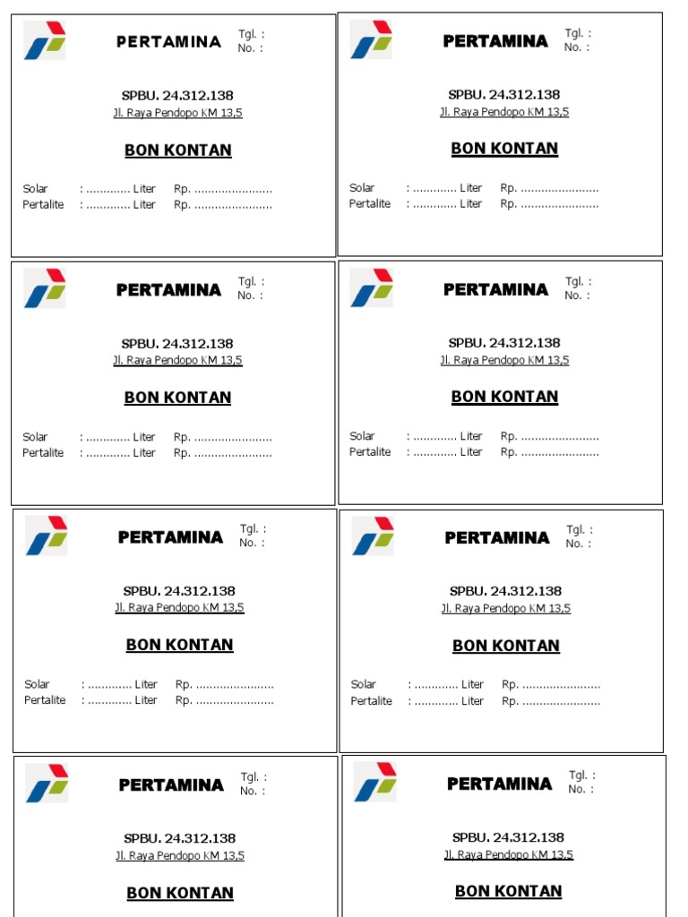 Nota Bensin SPBU Pertamina Kosong | PDF | Griya & Taman
