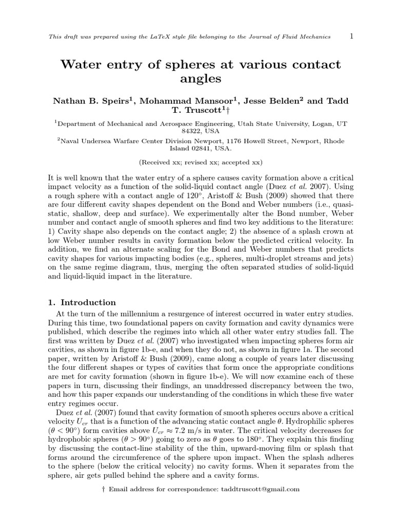 Water Entry of Spheres: Contact Angle Effects | PDF | Wetting | Angle