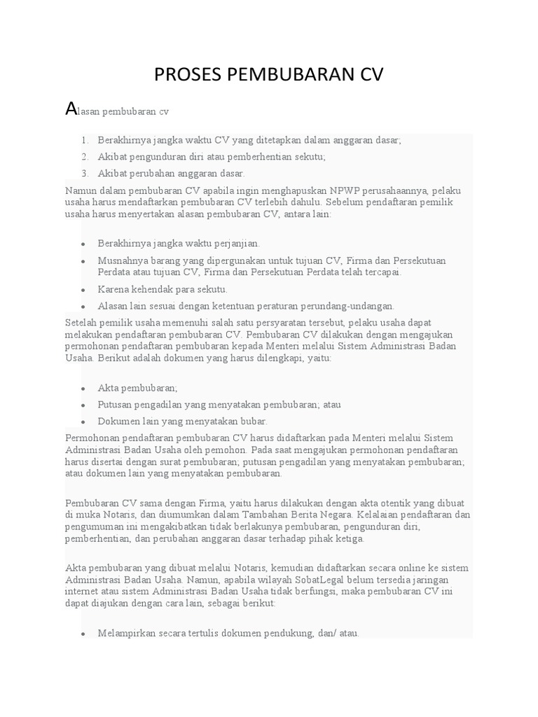 PROSES PEMBUBARAN CV | PDF