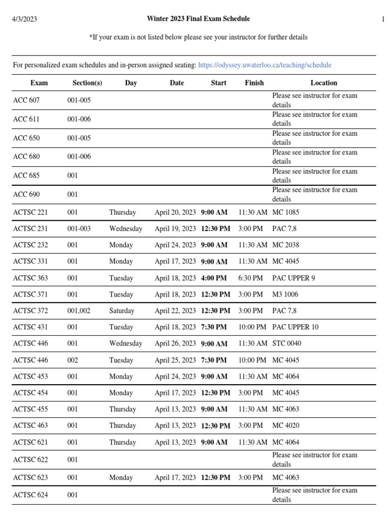 Winter 2023 Final Exam Schedule | PDF | Ncaa Division I Conferences ...