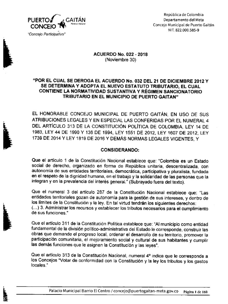 ACUERDO N° 022 DE 2018.pdf | PDF | Impuestos | Propiedad