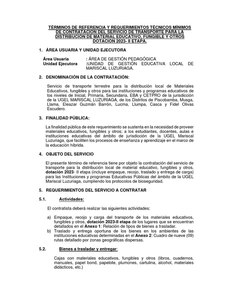 TdR Y REQUERIMIENTOS T_CNICOS M_NIMOS -2023 -FINAL (1).pdf | PDF | Transporte | Seguro de vehículo