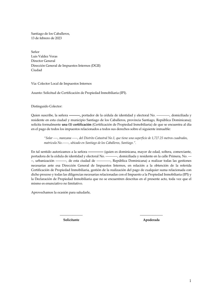 Modelo de Solicitud de Certificación de IPI | PDF