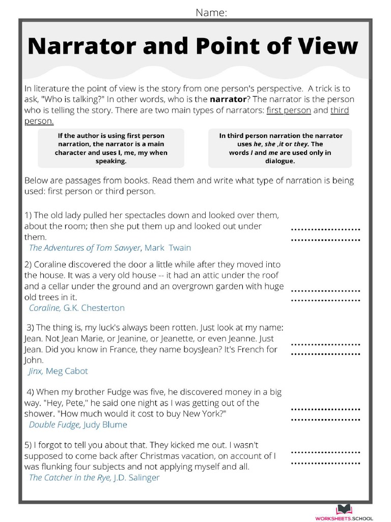 Narrator and Point of View Worksheet 2 PDF | PDF