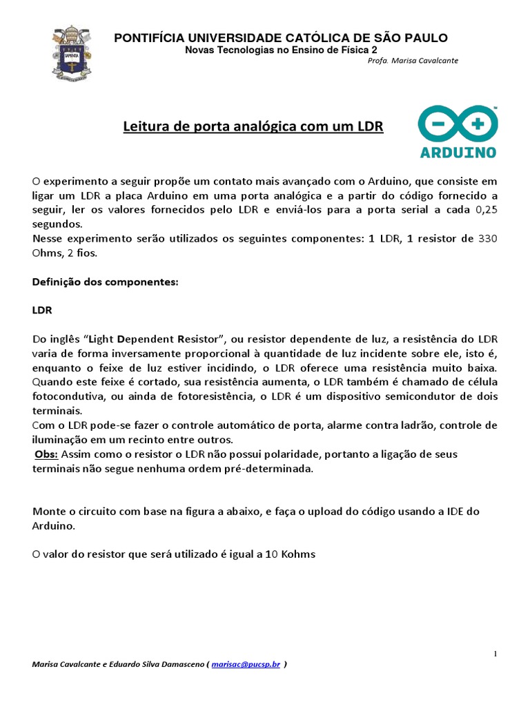 Arduino Parte2 - Porta Analogica | PDF | Arduino | Resistor