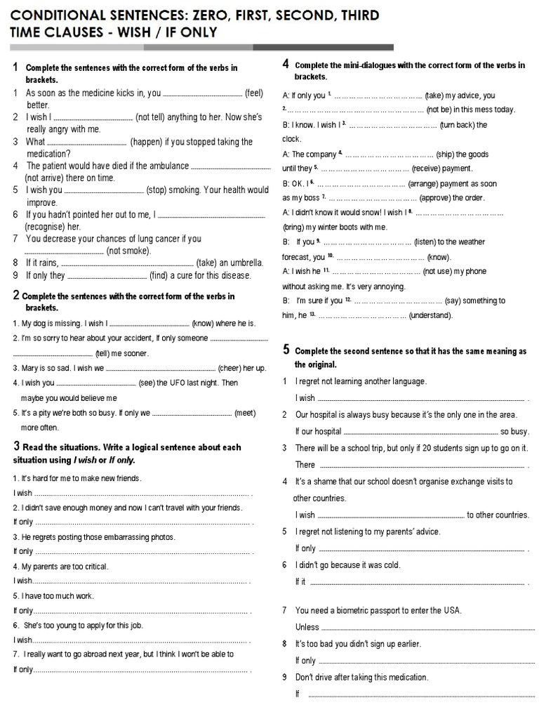 Conditional Sentences Time Clauses I Wish If Only Review | PDF | Home ...
