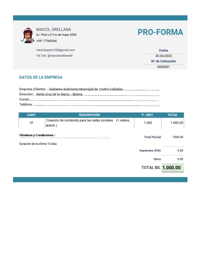 Proforma Video Redes Sociales | PDF