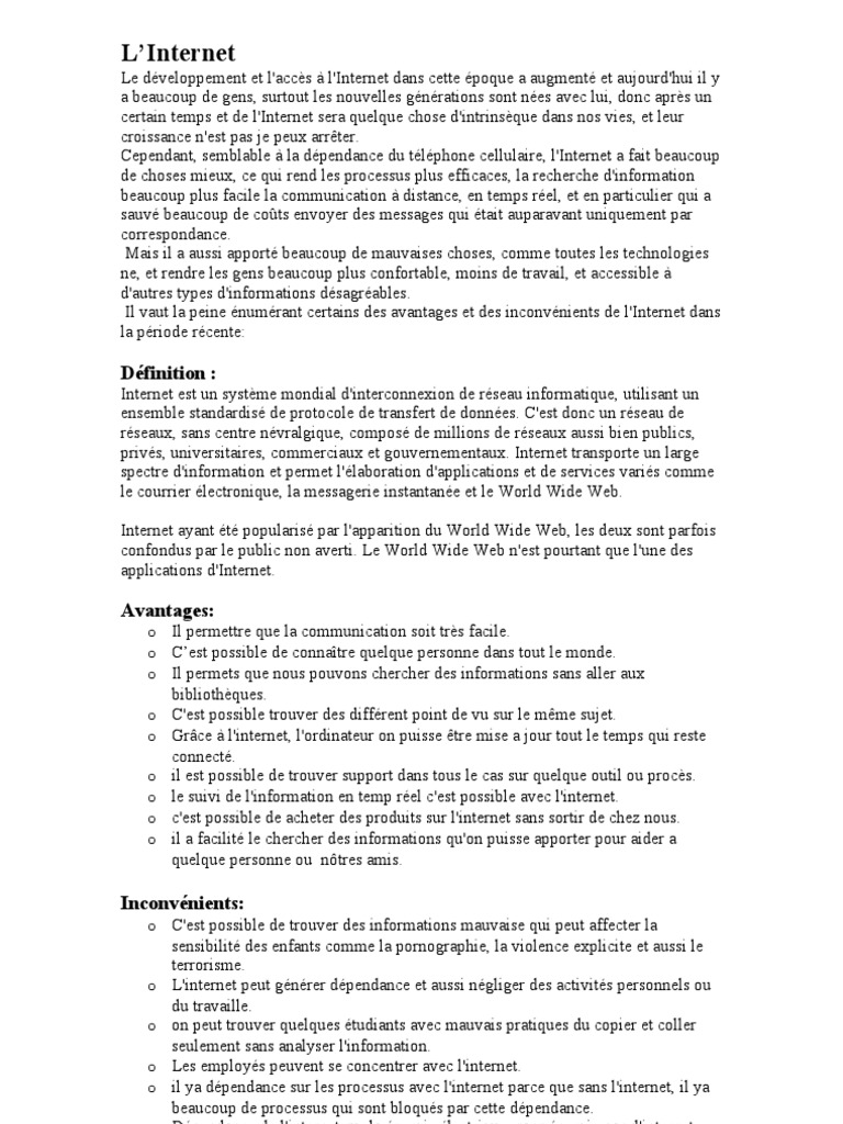 Avantages Et Inconvénients D'internet | PDF | l'Internet | Application