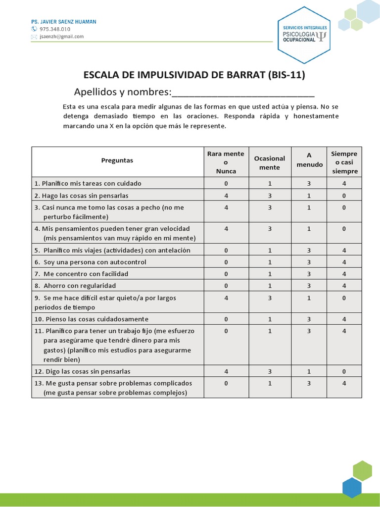 Escala de Impulsividad de Barrat | PDF