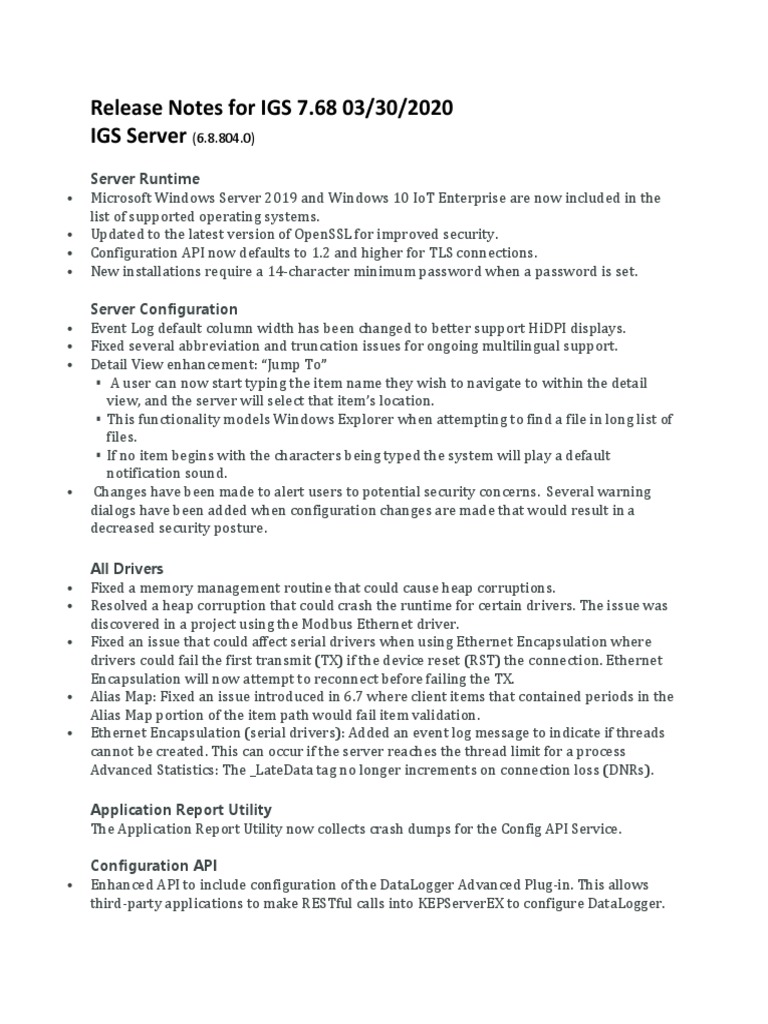 IGS Master Change Log - v7.68 PDF | PDF | Transport Layer Security ...