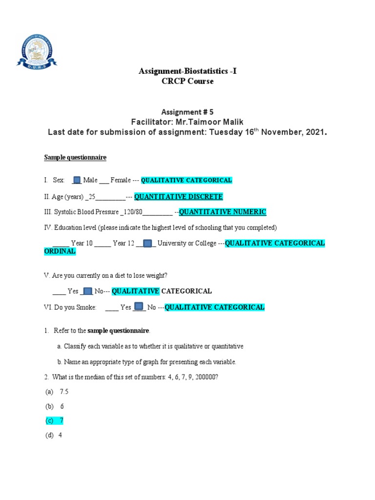 Assignment Biostatistics | PDF