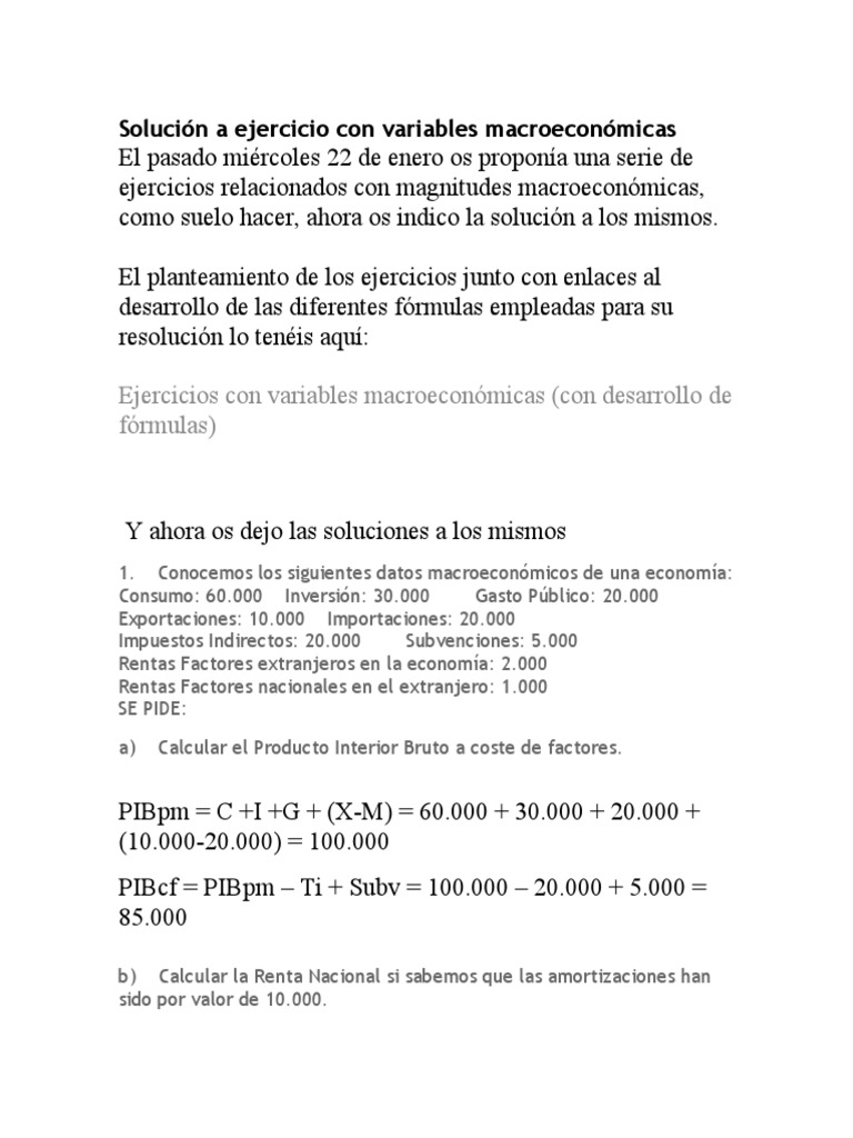Solución A Ejercicio Con Variables Macroeconómicas Pdf Producto Interno Bruto Macroeconómica