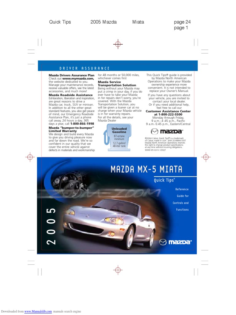 Mazda MX-5 MIATA Quick Tips | PDF | Manual Transmission | Clutch