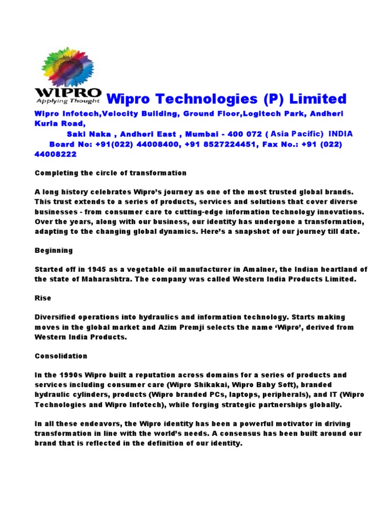 Wipro's Journey and Career Opportunities | PDF | Business ...