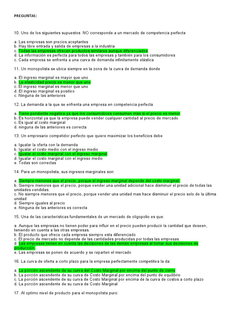 Preguntas Segundo Parcial | PDF | Monopolio | Oferta y demanda