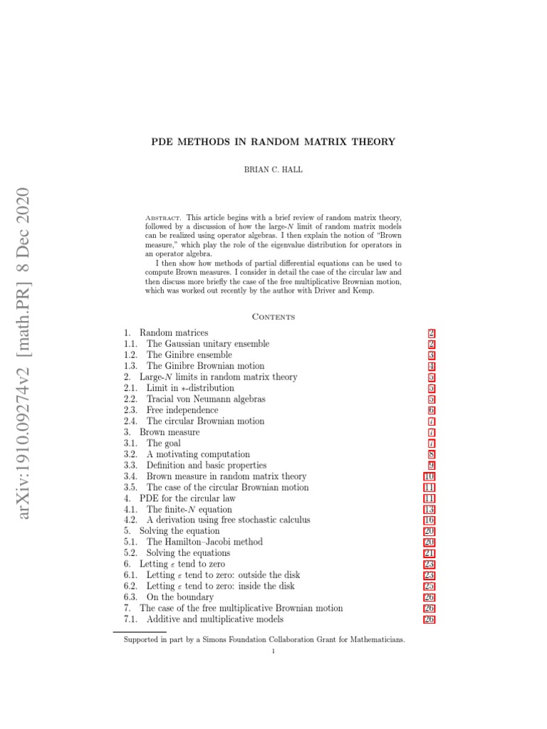Pde Methods in Random Matrix Theory | PDF