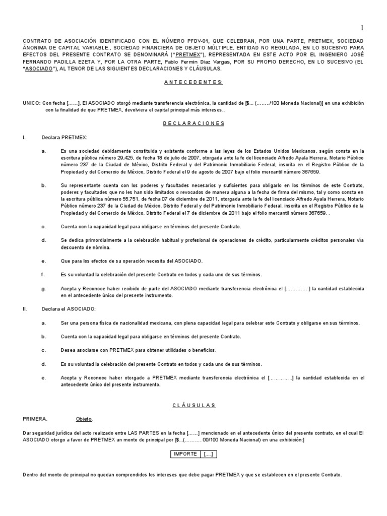 MACHOTE 2021 CONTRATO DE ASOCIACION INVERSIONISTA Persona Fisica ( (Folio) ) | PDF | México ...