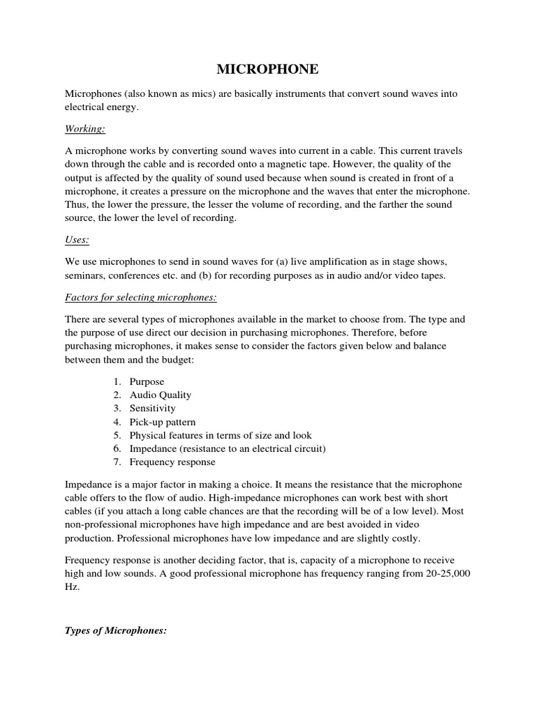 Notes On Microphone and Audio Terminologies | PDF | Microphone | Audio ...