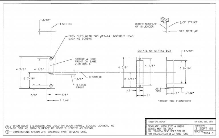 SARGENT 78-0034 Dead Bolt Strike Template | PDF