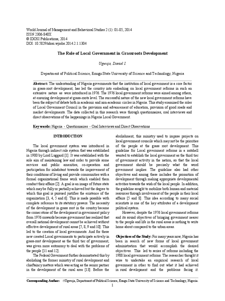The Role of Local Government in Grassroots Development | Download Free PDF | Nigeria | Data