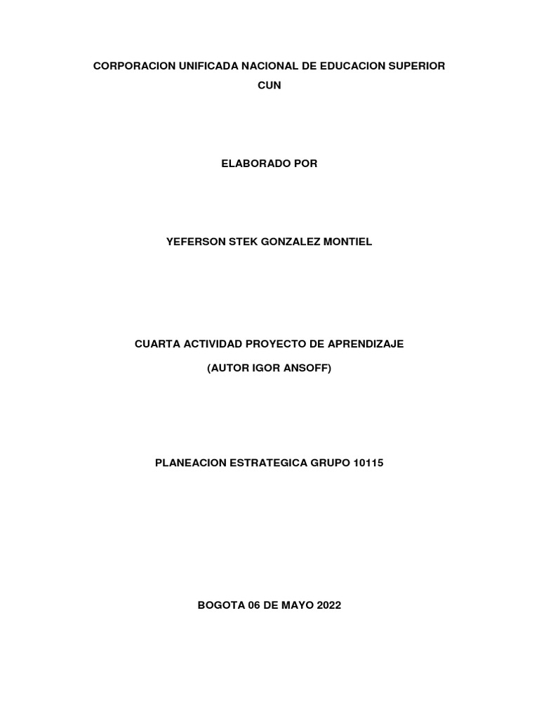 Autor Igor Ansoff Trabajo 4 Entrega PDF | PDF | Negocios