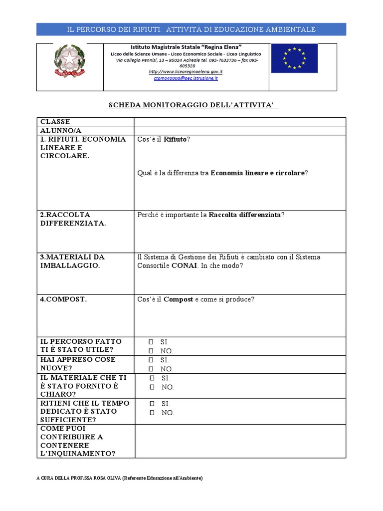 Scheda Monitoraggio | PDF