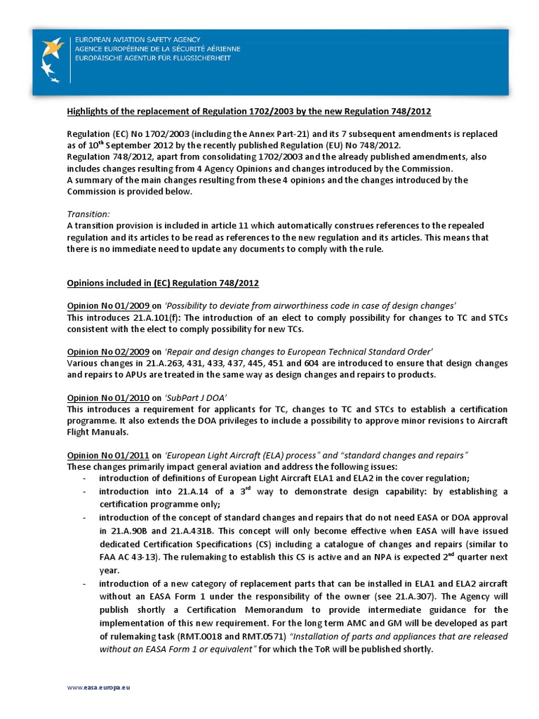 EASA Explanation of Regulation 748 2012 | PDF | Aviation