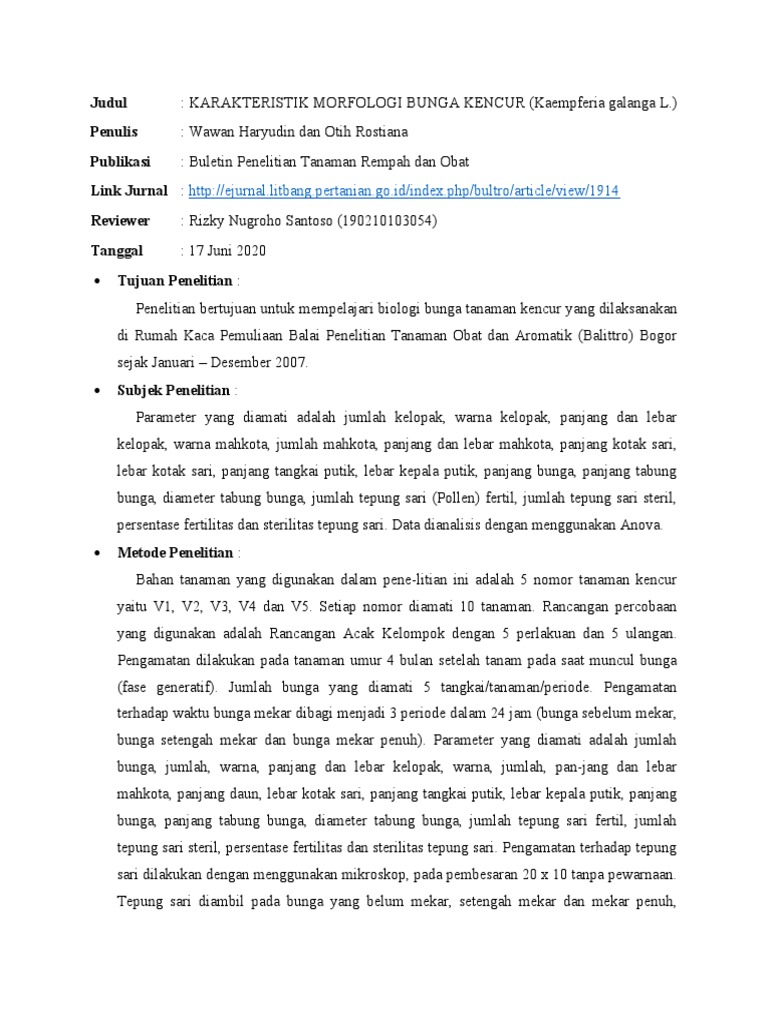 Review Jurnal Biologi - Rizky Nugroho - 190210103054 | PDF