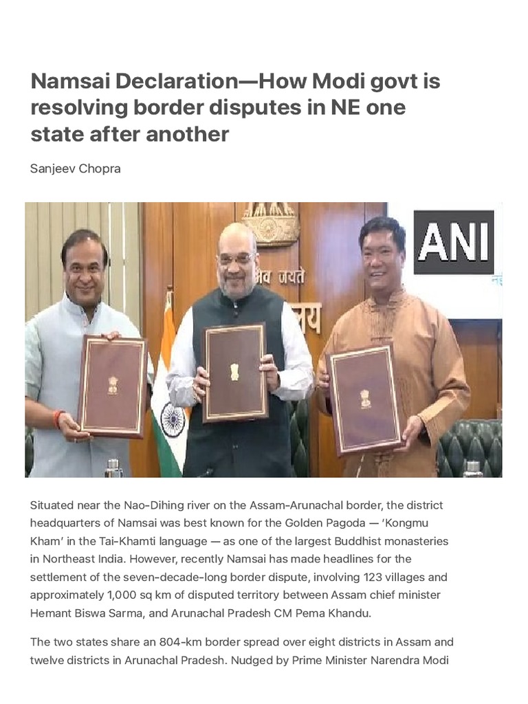 Namsai Declaration How Modi Govt Is Resolving Border Disputes In NE One
