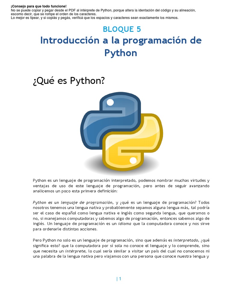 BLOQUE 5 - Qué Es Python | PDF | Lenguaje de programación | Python ...