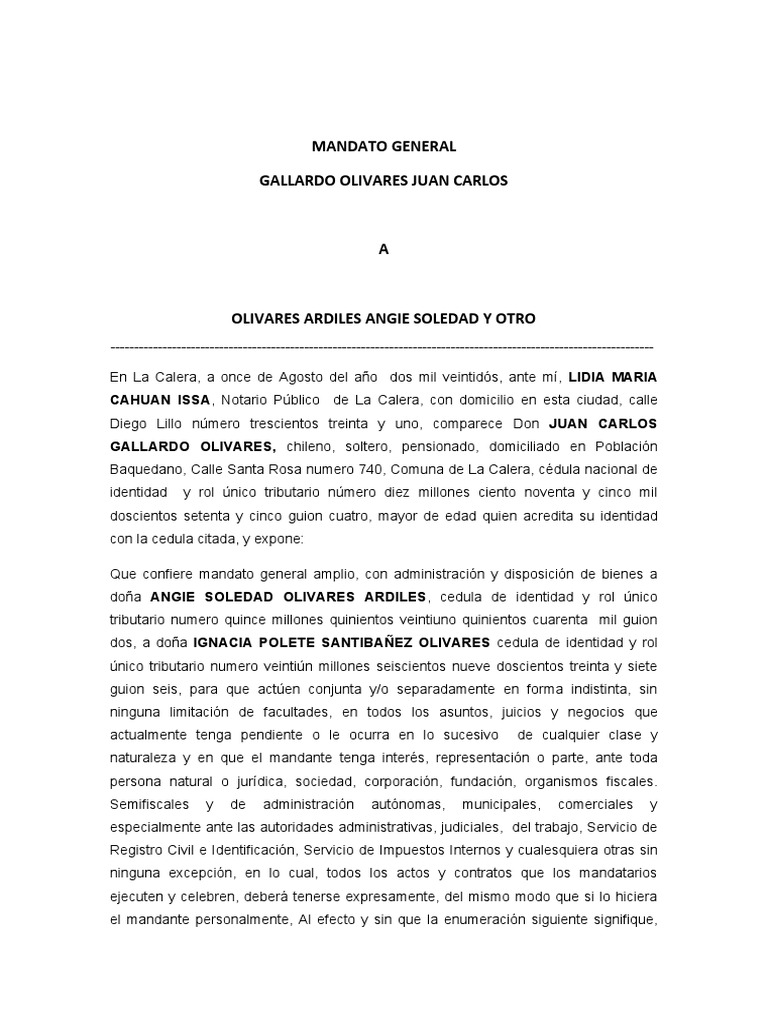 MANDATO GENERAL JUAN GALLARADO OLIVARES | PDF | Bancos | Cheque
