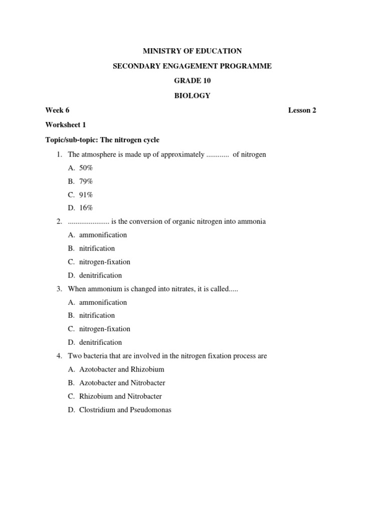 Grade 10 Biology Week 6 Lesson 2 Worksheet 1 and Solutions | PDF ...