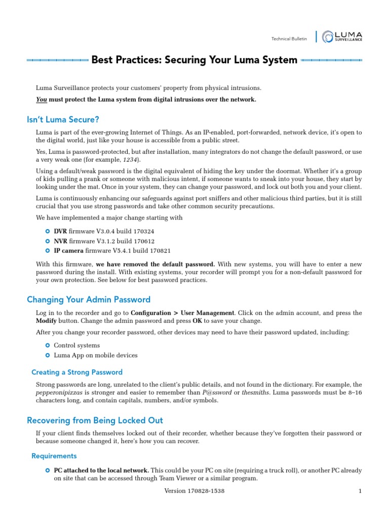 Best Practices - Securing Your Luma | PDF | Password | Software Best Practices - Securing Your Luma | PDF | Password | Software
