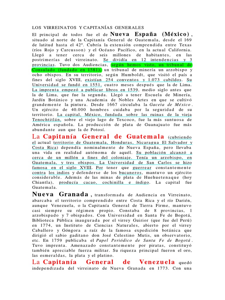 Virreinatos y Capitanías Generales en América | PDF