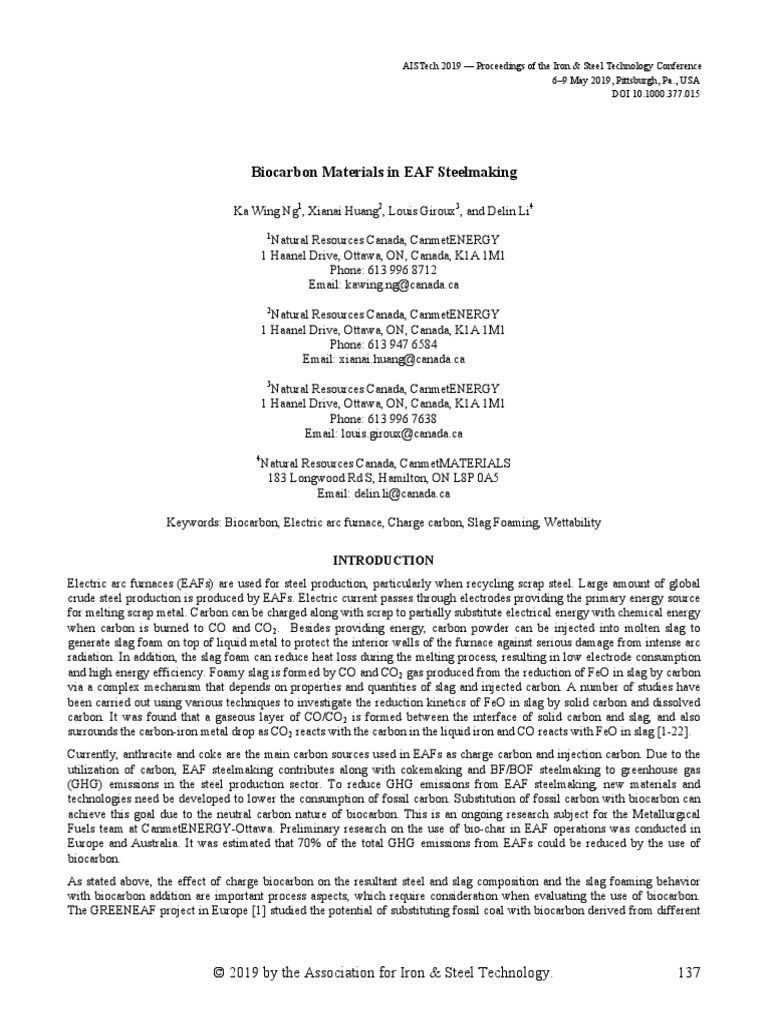 Biocarbon Materials in EAF Steelmaking | PDF | Steelmaking | Steel