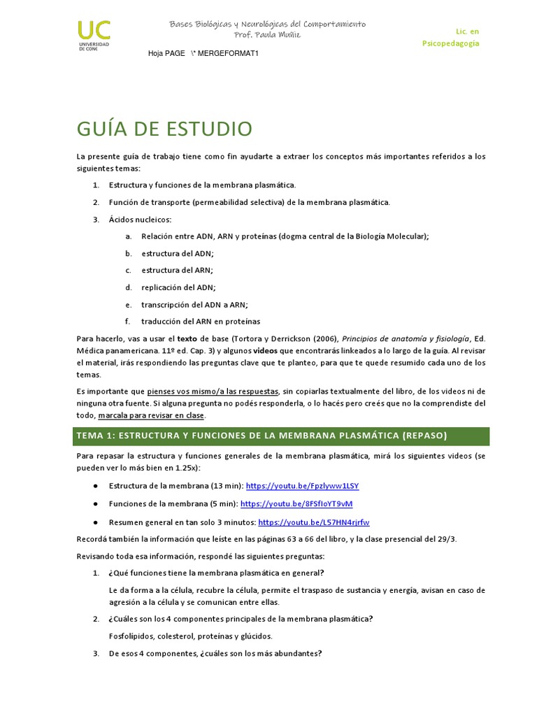 2y3 - Guía de Lectura Comprensiva - 2-Transporte Por Membrana. 3-ADN, ARN, RTT | PDF | Adn ...