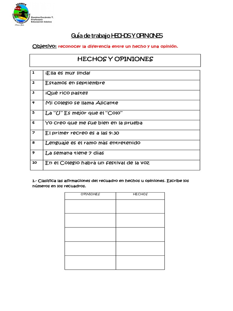 Hechos y Opiniones: Guía para Séptimo | PDF