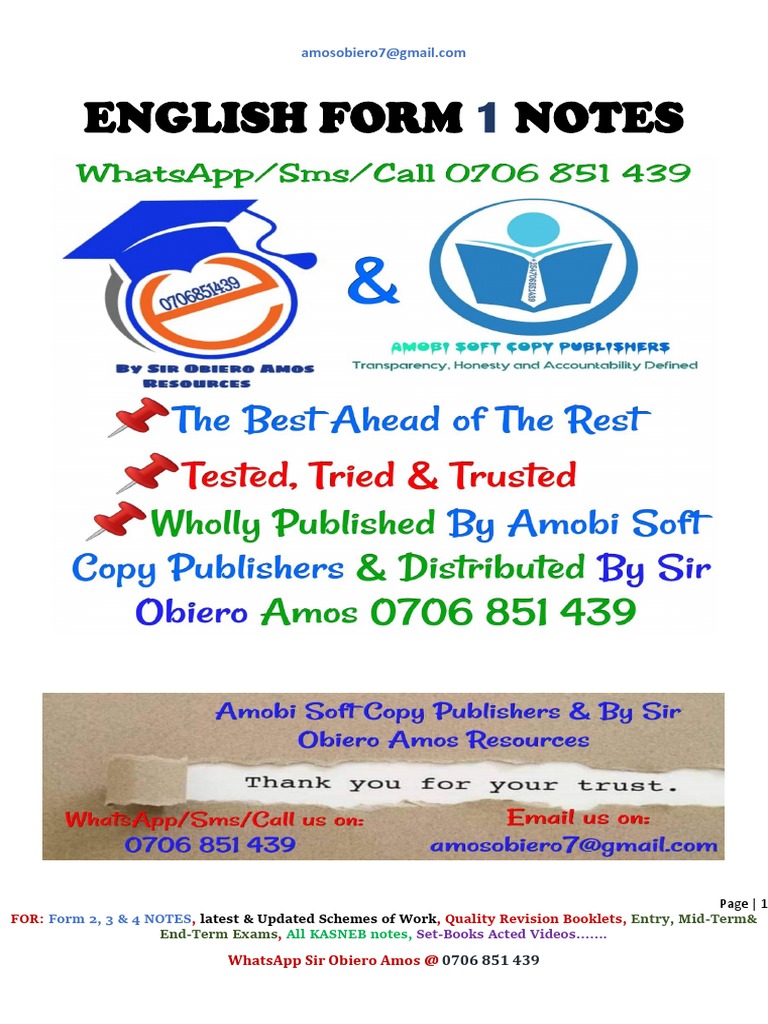 Form One English Notes | PDF