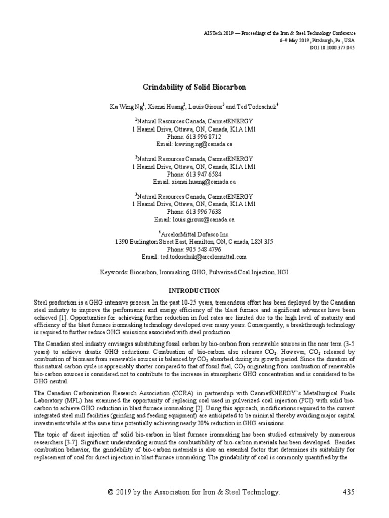 Grindability of Solid Biocarbon | PDF