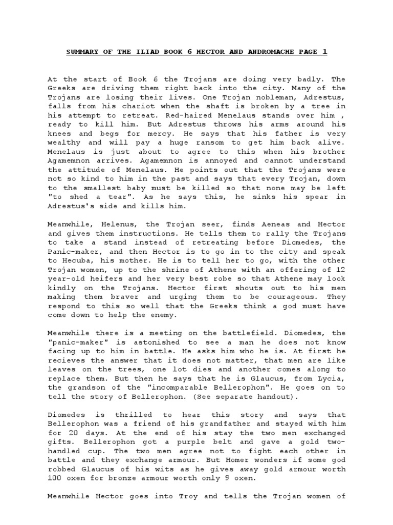 Summary of The Iliad Book 6 - Hector and Andromache | PDF | Hector | Iliad